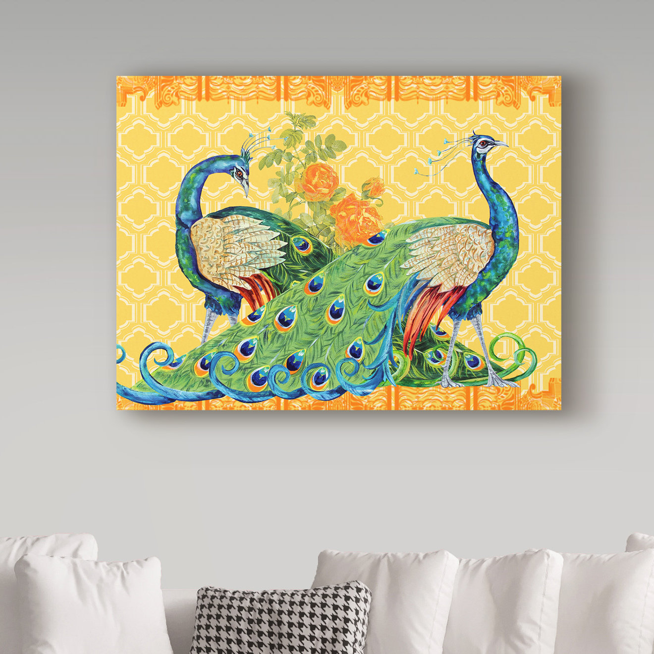 World Menagerie 'Peacock Parade Orange' Graphic Art Print on Wrapped Canvas | Wayfair